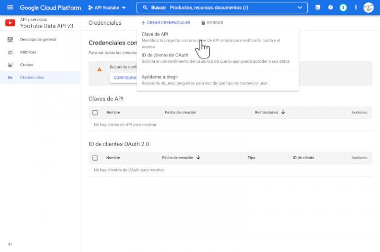 Como obtener la API Key de YouTube - El Estudio de Andrés | Diseño Web ...